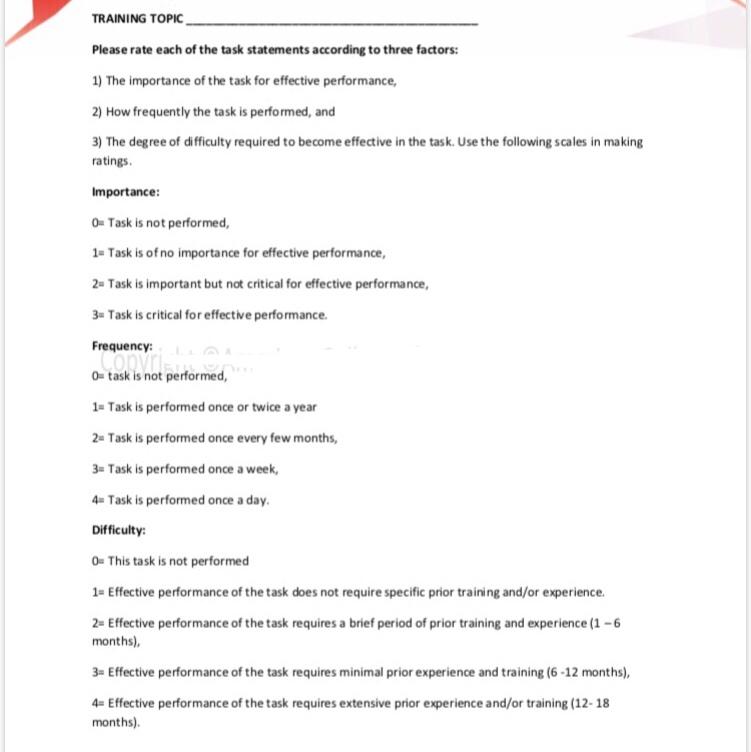 Solved This sample tasks analysis questionnaire will be used | Chegg.com