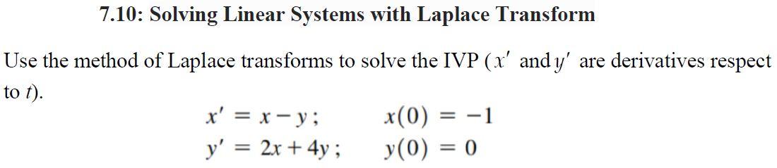 Solved 7.10: Solving Linear Systems with Laplace Transform | Chegg.com