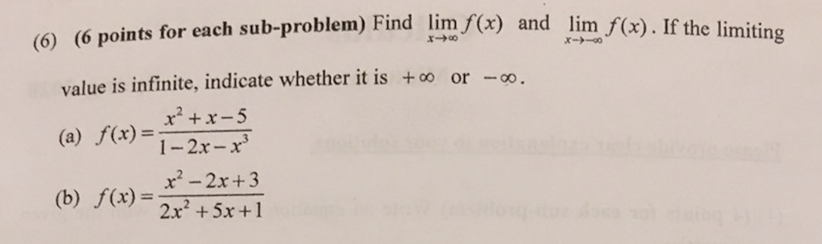 Solved Find limit for questions a and b. If the limiting | Chegg.com
