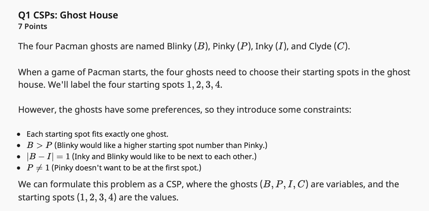 Solved Q1 CSPs: Ghost House 7 Points The four Pacman ghosts | Chegg.com