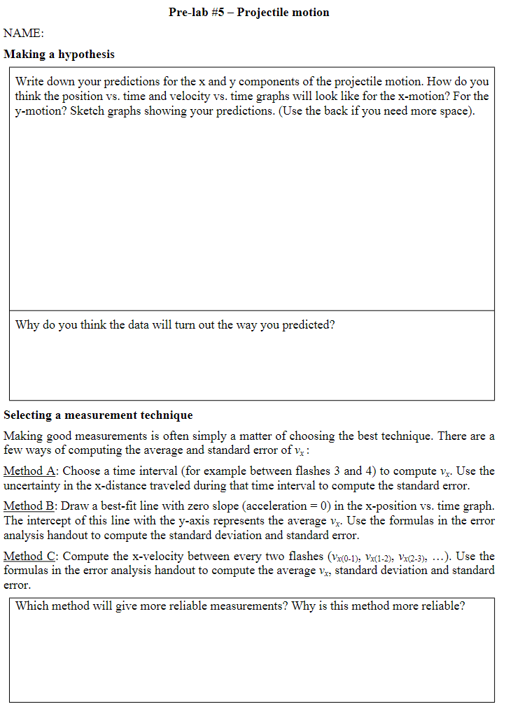 Laboratory #5: Projectile Motion Lab Report | Chegg.com