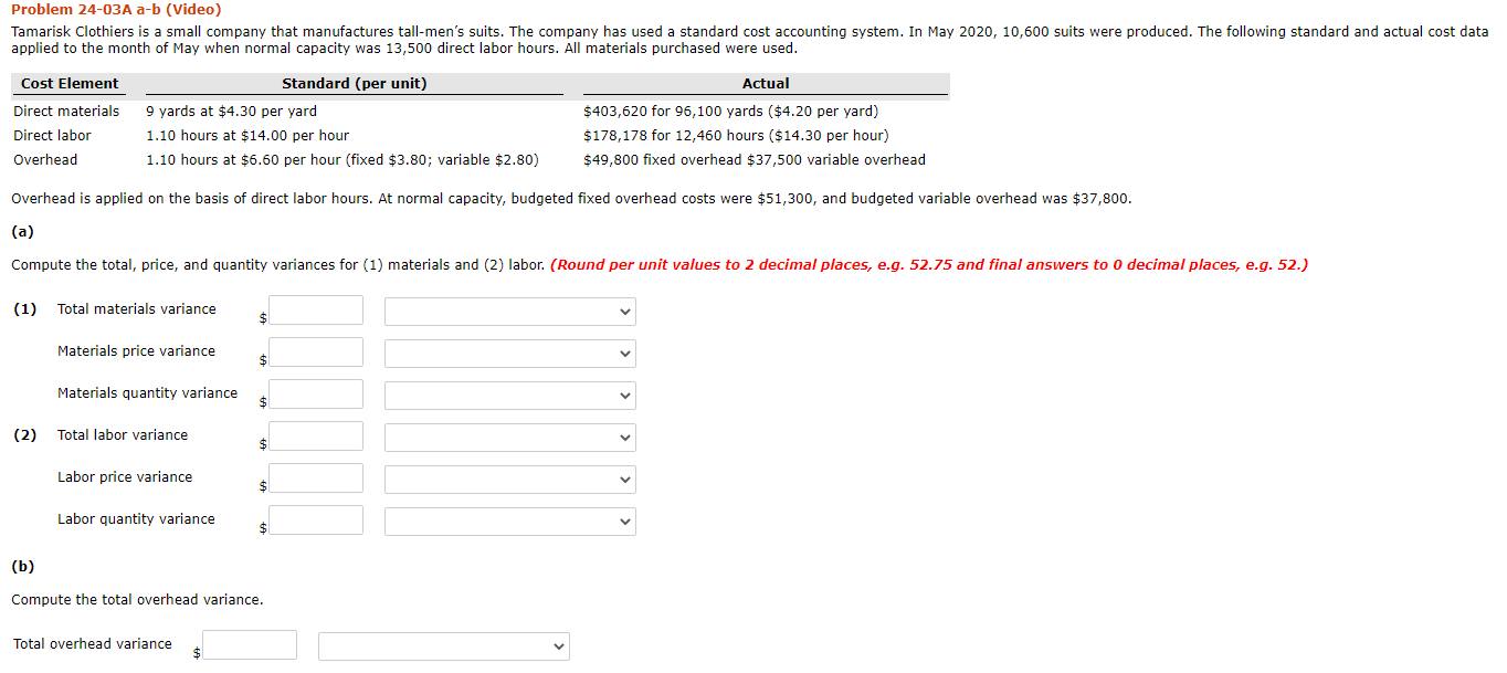 Solved Problem 24-03A a-b (Video) Tamarisk Clothiers is a | Chegg.com
