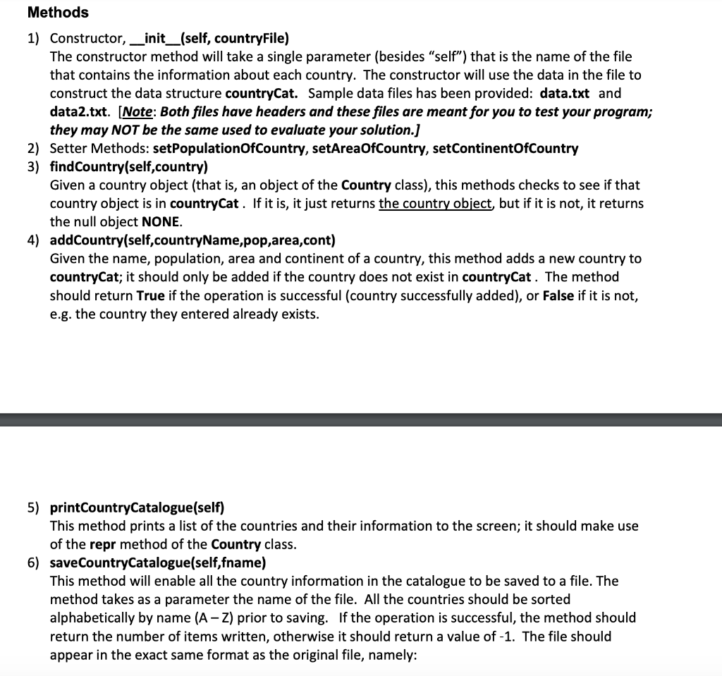 CS1026: Assignment 4: Country Classes Due: Thursday, | Chegg.com