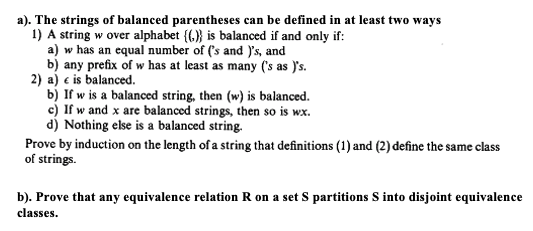 a). The strings of balanced parentheses can be | Chegg.com