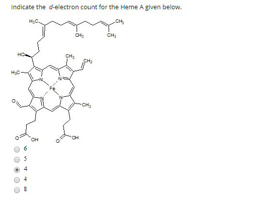 Solved Indicate the d-electron count for the Heme A given | Chegg.com