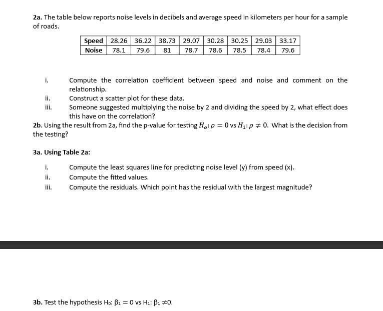 Solved 2a. The table below reports noise levels in decibels | Chegg.com