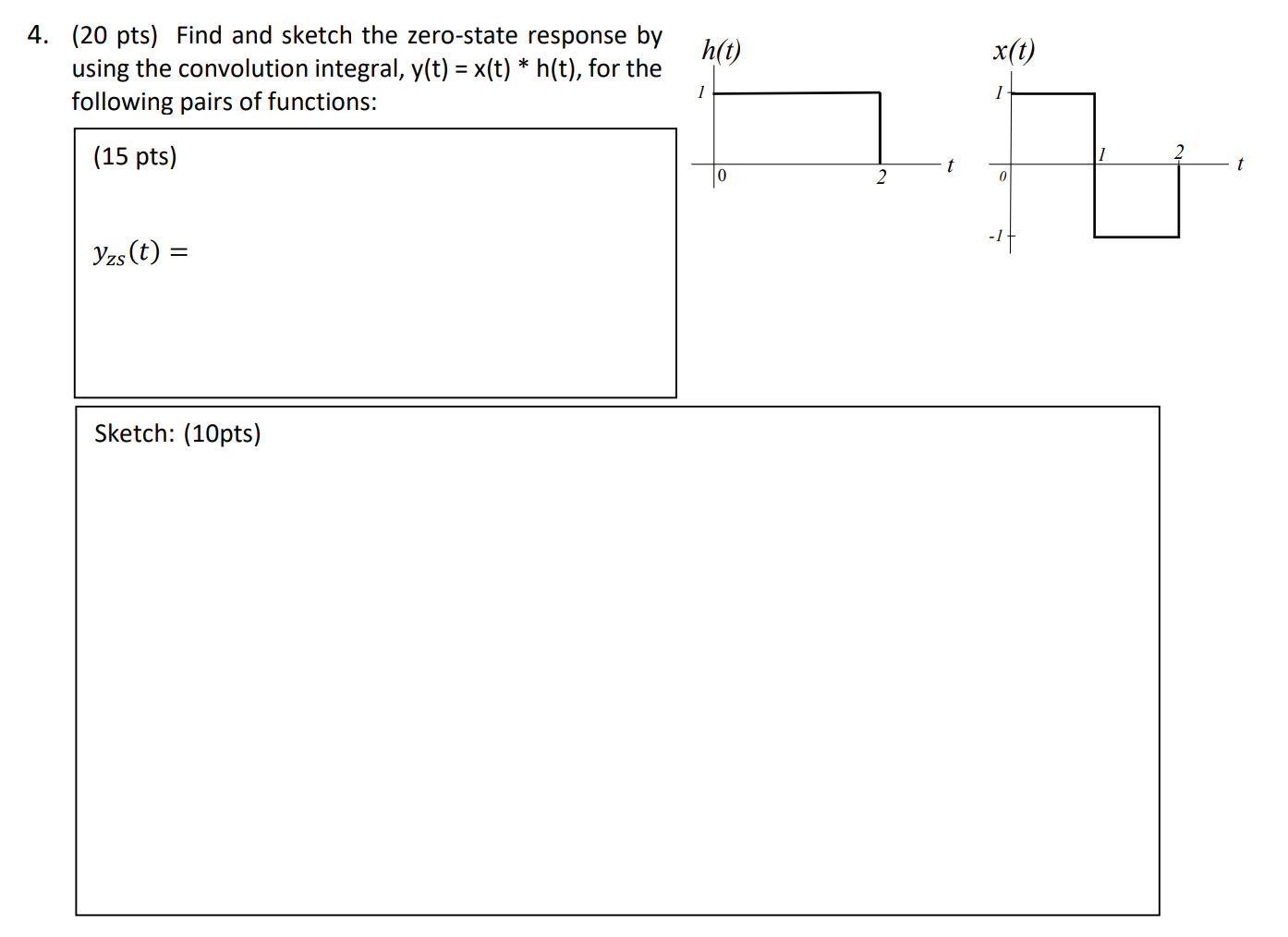 Solved h(t) X(t) 4. (20 pts) Find and sketch the zero-state | Chegg.com