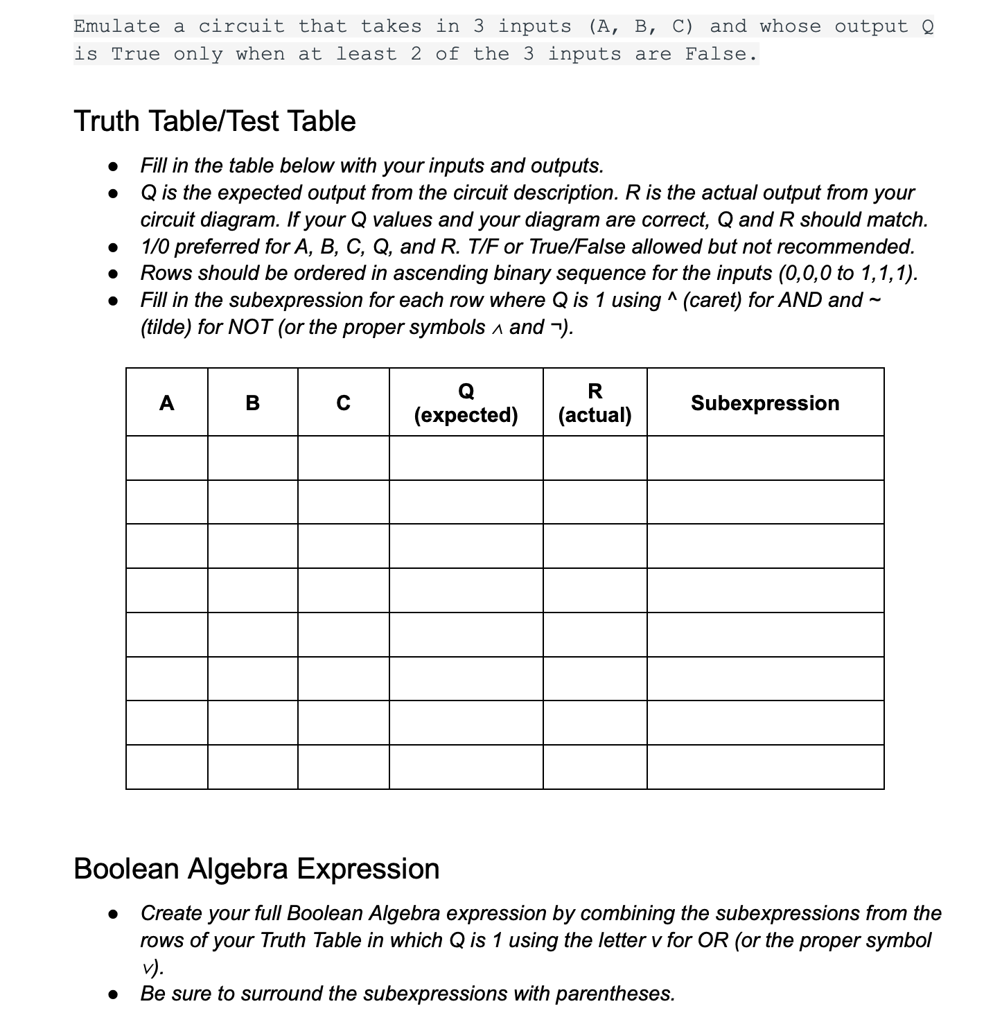 Solved Emulate a circuit that takes in 3 inputs (A,B,C) and | Chegg.com