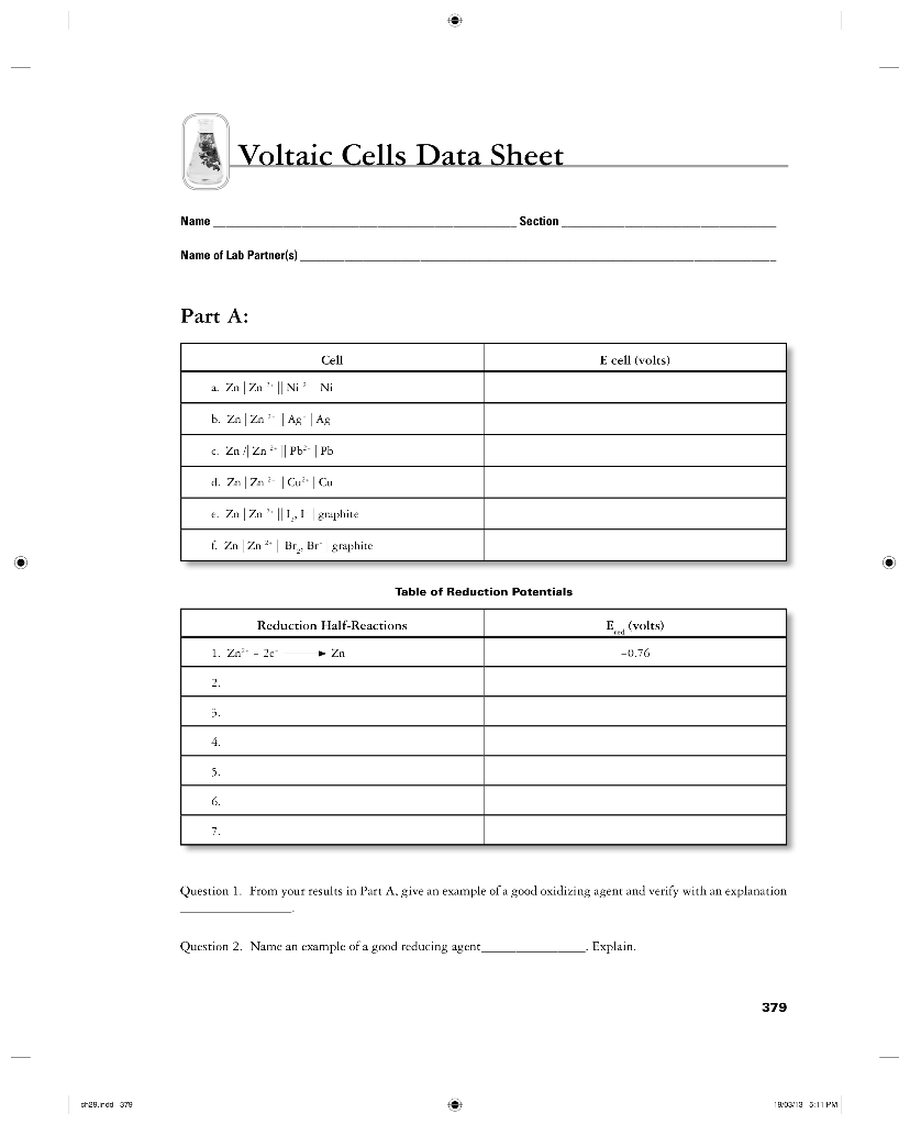 Solved Voltaic Cells Data Sheet Name Section Name of Lab | Chegg.com Solved Voltaic Cells Data Sheet Name Section Name of Lab | Chegg.com