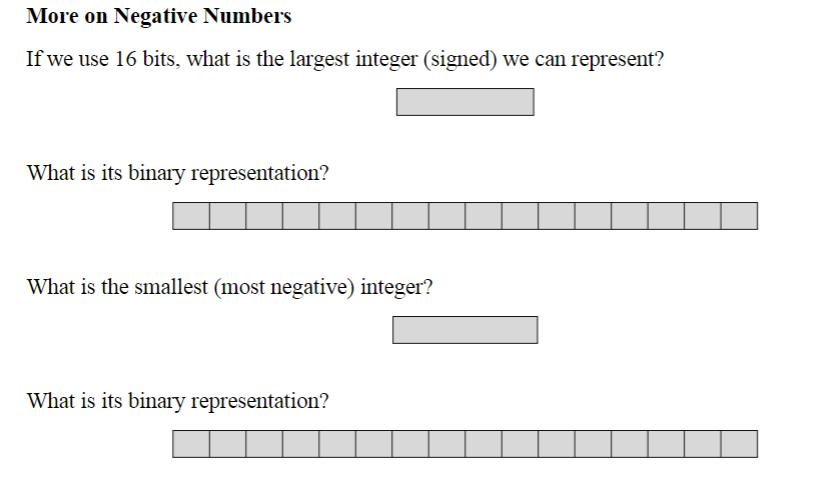 Solved More on Negative Numbers If we use 16 bits, what is | Chegg.com