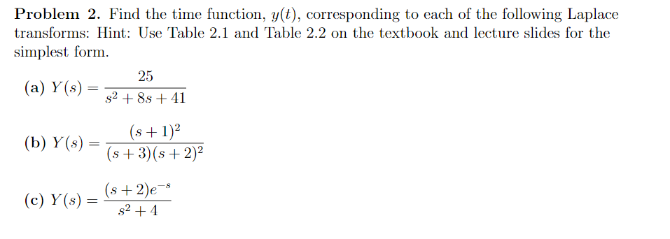 Solved Problem 2. Find the time function, y(U), | Chegg.com