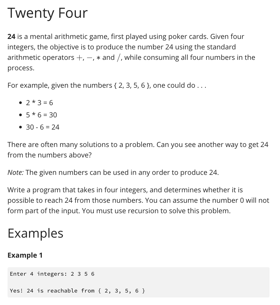 Solved 24 is a mental arithmetic game, first played using | Chegg.com