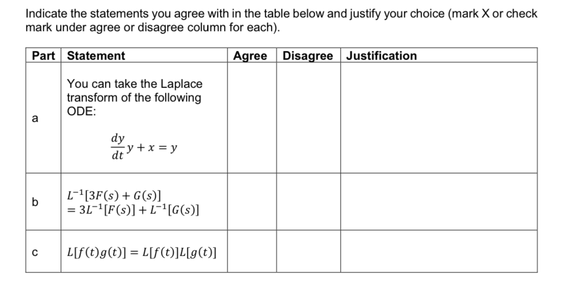 Solved Indicate the statements you agree with in the table | Chegg.com