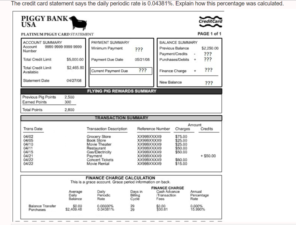 Solved The credit card statement says the daily periodic | Chegg.com