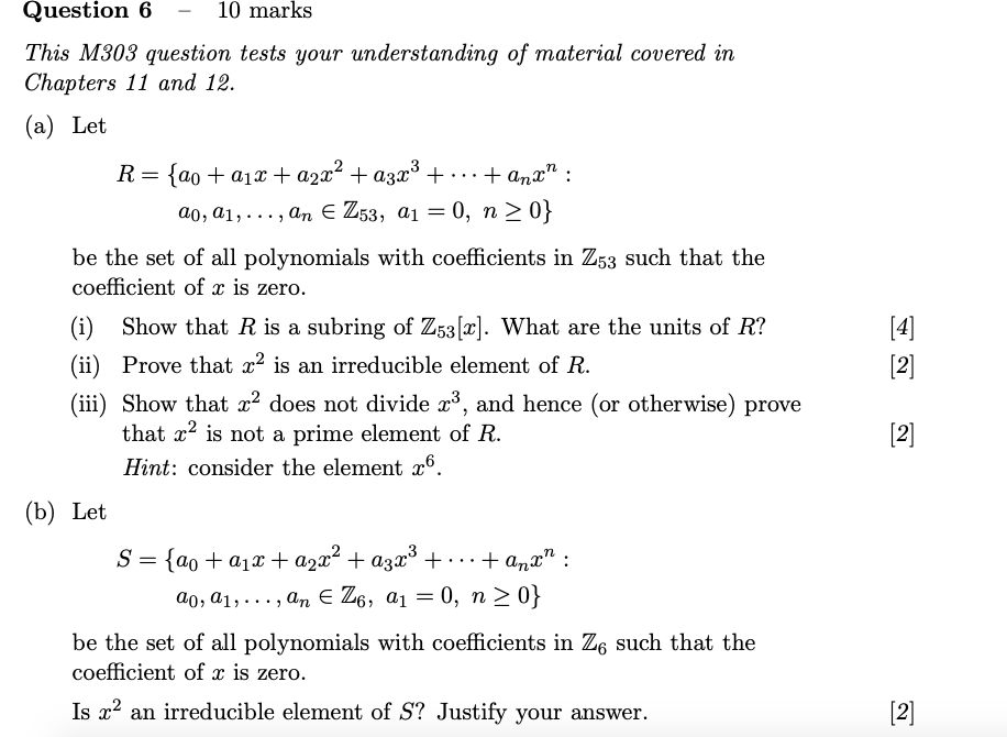 Solved Question 6 10 marks This M303 question tests your | Chegg.com
