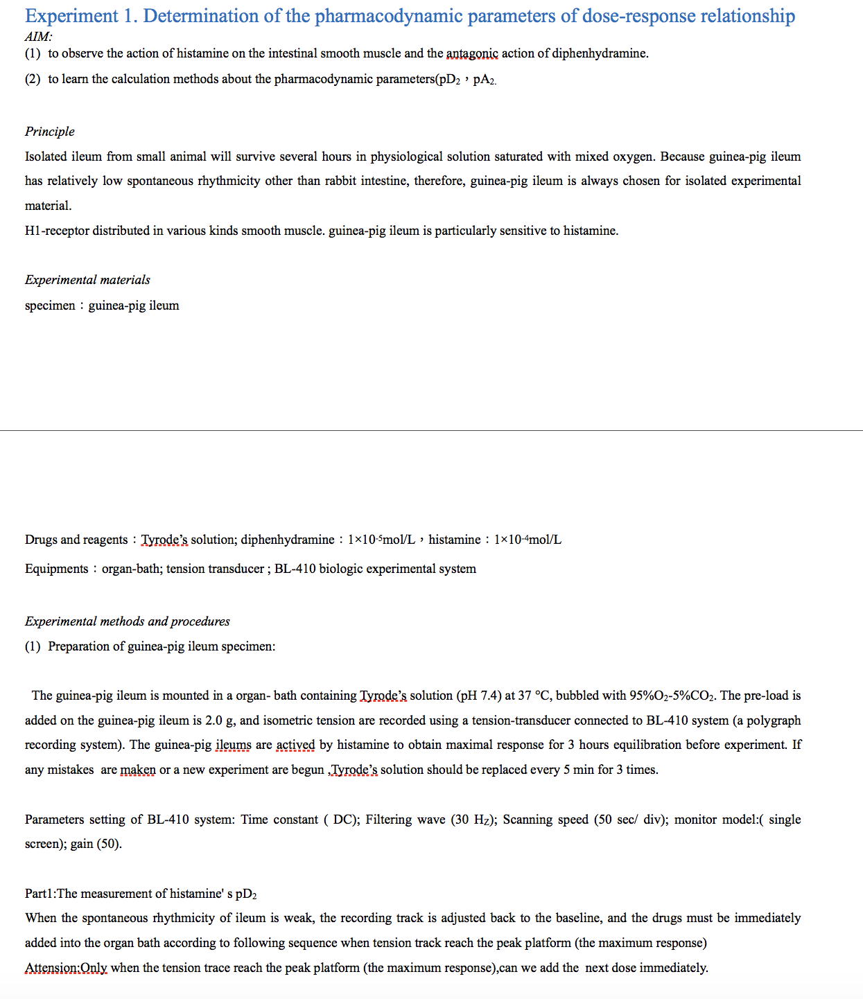 Solved Experiment 1 . Determination of the pharmacodynamic | Chegg.com