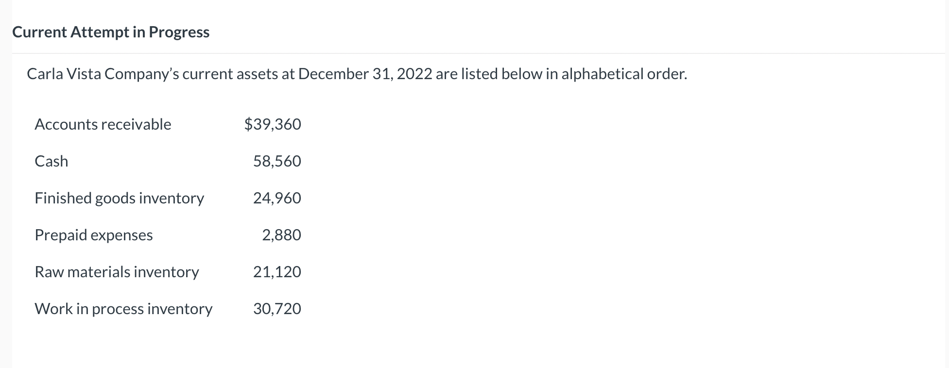 Solved Current Attempt in Progress Carla Vista Company's | Chegg.com