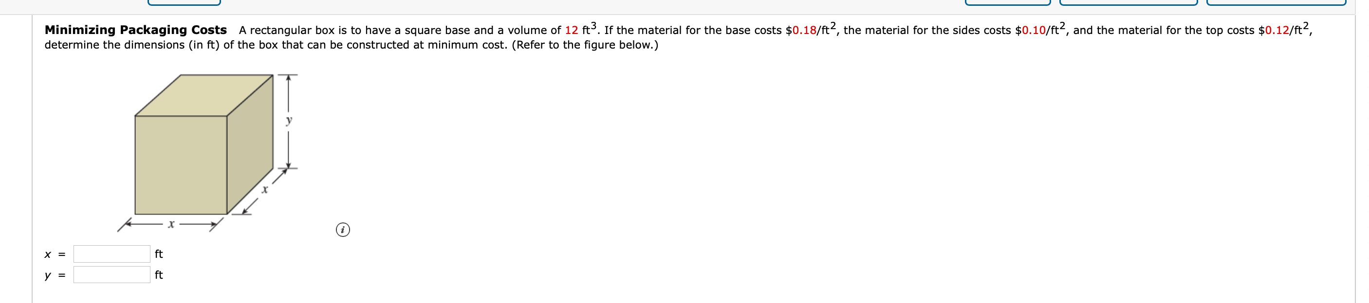 Solved Minimizing Packaging Costs A rectangular box is to | Chegg.com