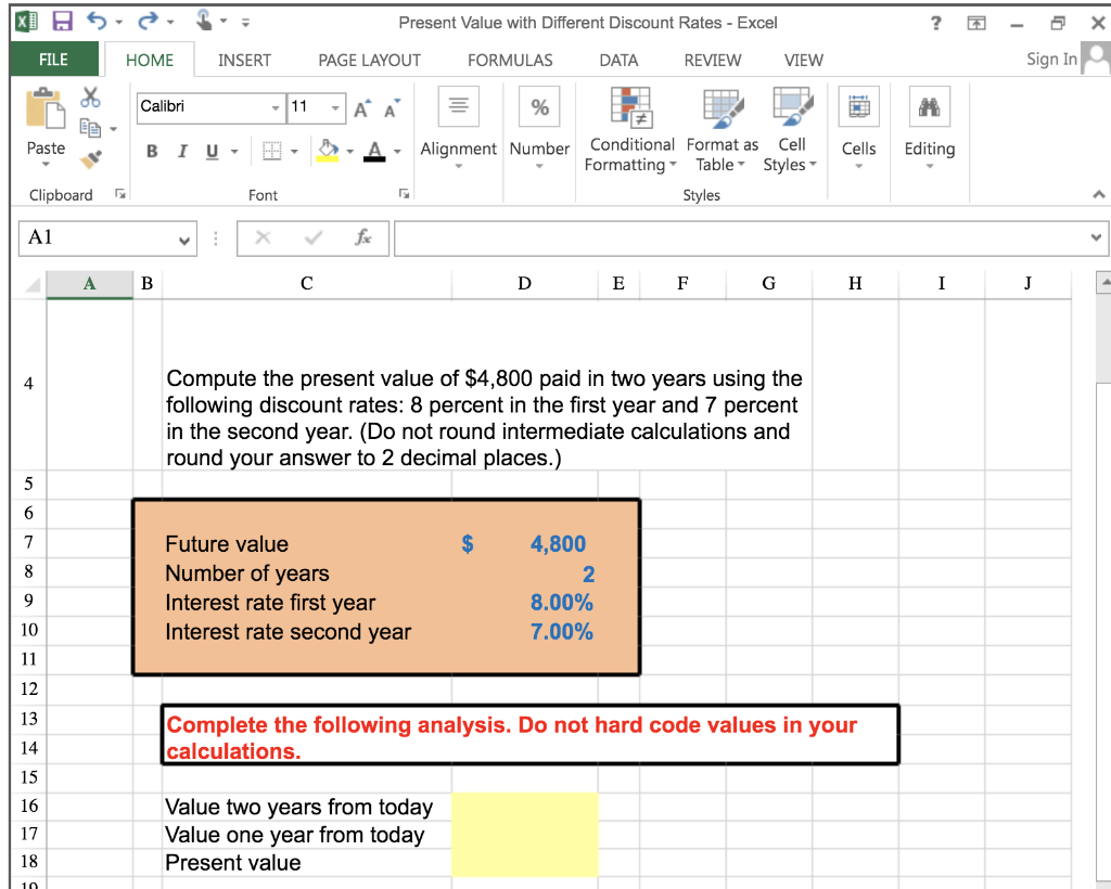 Solved Present Value with Different Discount Rates - Excel ? | Chegg.com