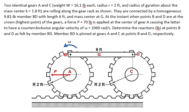 Solved Two identical gears A and C (weight W = 16.1 lb each, | Chegg.com