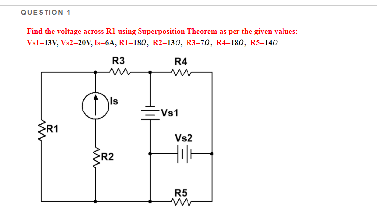 Solved Find the voltage across R1 using Superposition | Chegg.com