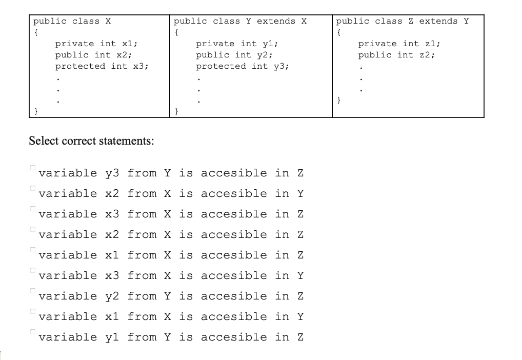 Solved public class Y extends x public class Z extends Y | Chegg.com