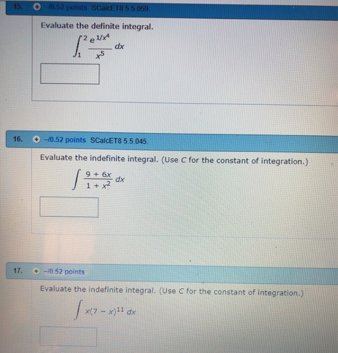 Solved 0 SCalcET8 5.5 059 pon Evaluate the definite | Chegg.com