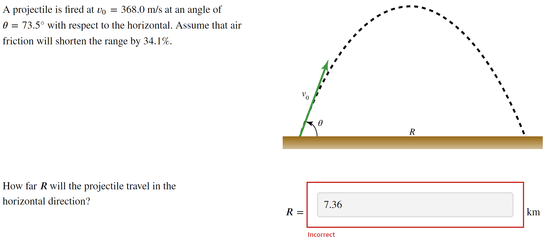 A projectile is fired at v0=368.0 m/s at an angle of | Chegg.com