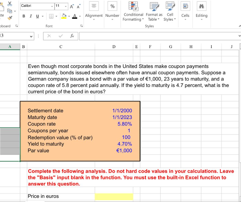 Solved Calibri 11 Α Α΄ % ste BIU- 11 A Alignment Number | Chegg.com
