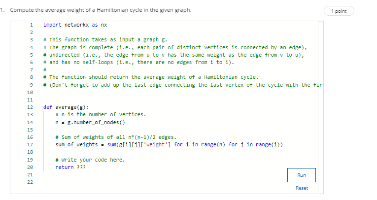 Solved 1. Compute the average weight of a Hamiltonian cycle | Chegg.com
