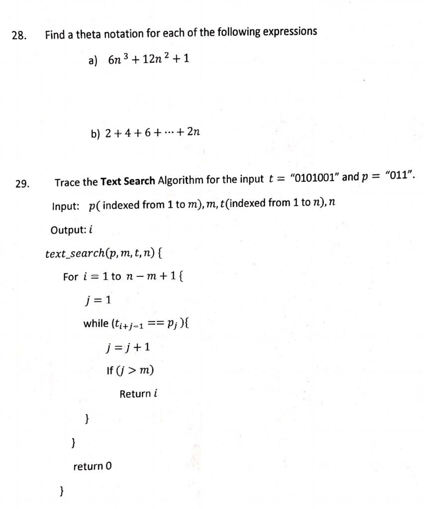 Solved 28. Find a theta notation for each of the following | Chegg.com