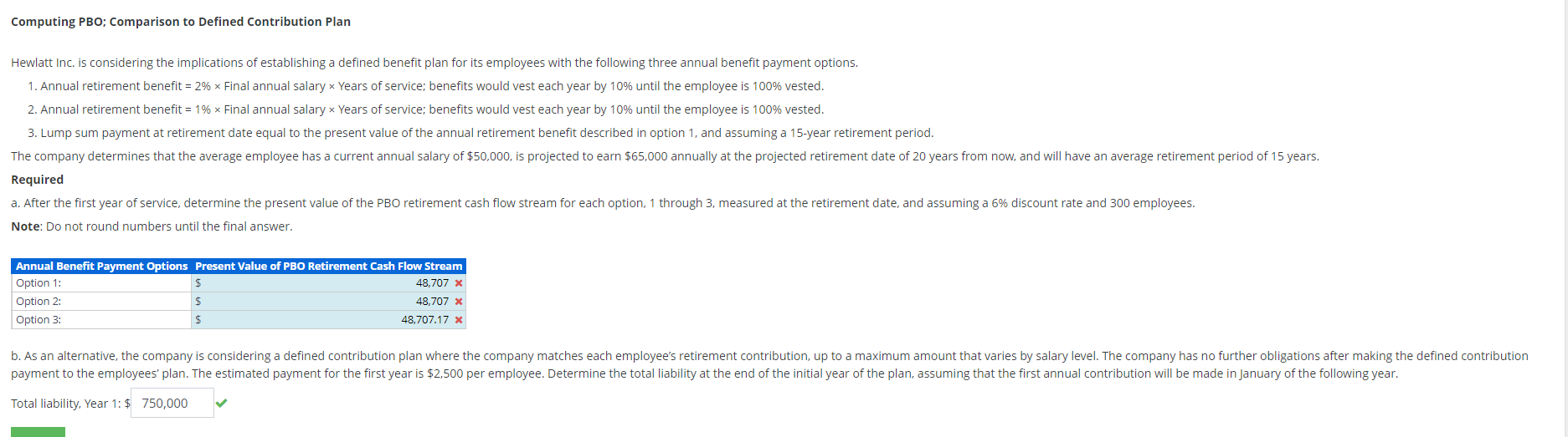 Solved Computing PBO; Comparison to Defined Contribution | Chegg.com