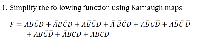 Solved 1. Simplify the following function using Karnaugh | Chegg.com