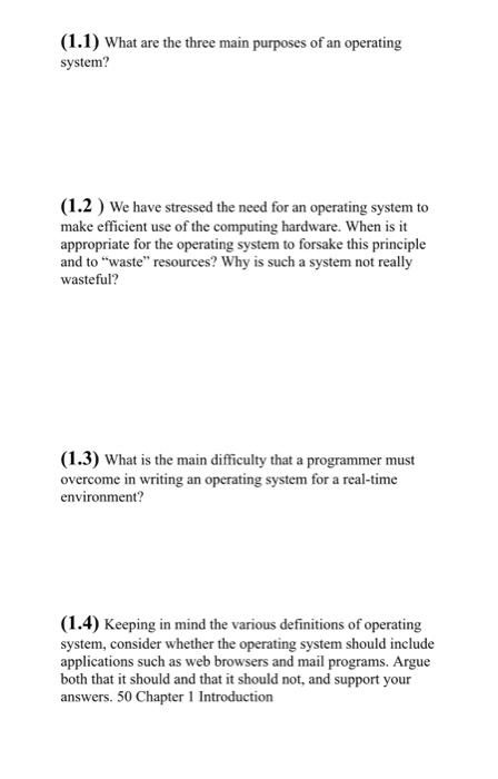 Solved (1.1) What are the three main purposes of an | Chegg.com