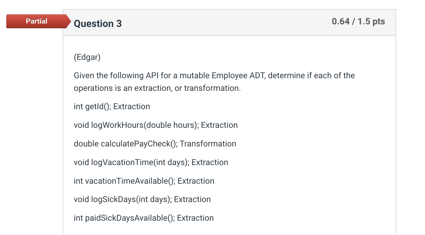Solved Edgar Given The Following Api For A Mutable 1129