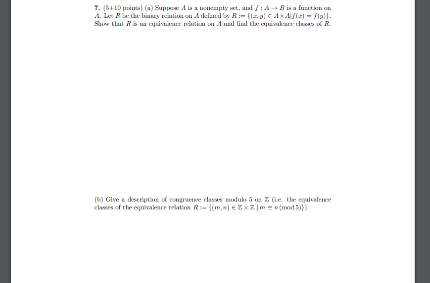 Solved 7. (5+10 points) (a) Suppose A is a nonempty set, and | Chegg.com