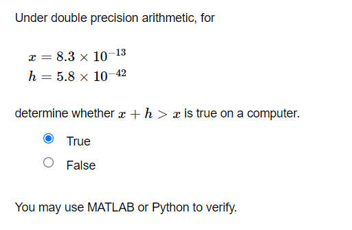 Solved Under double precision arithmetic, for | Chegg.com