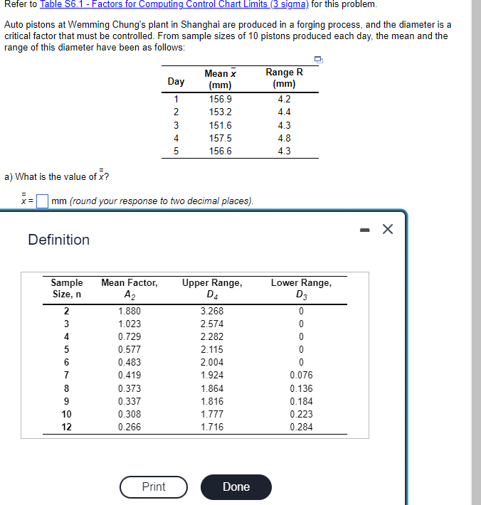 Solved Refer toTable S6.1 - Factors for Computing Control | Chegg.com