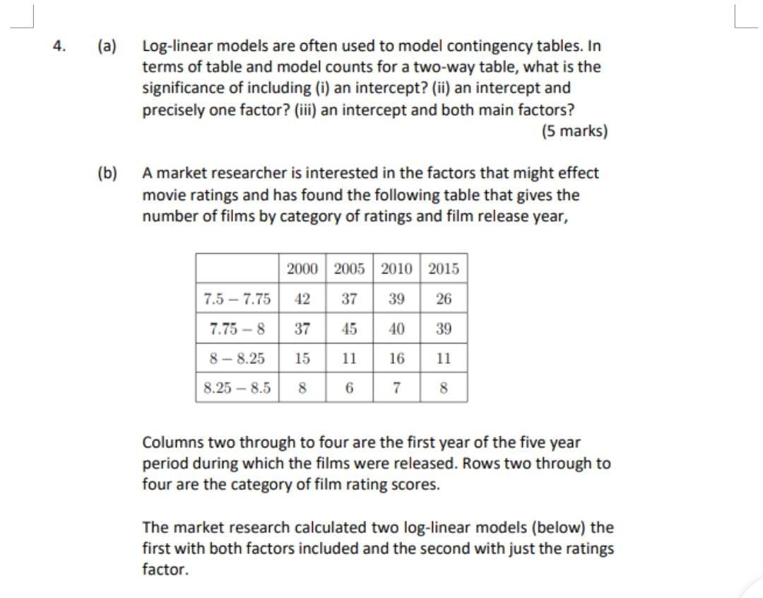Solved 4. (a) Log-linear models are often used to model | Chegg.com
