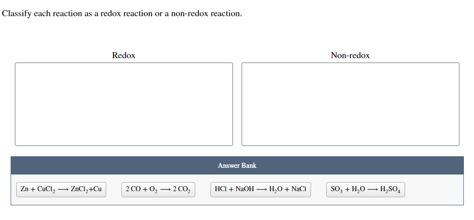 Solved Classify each reaction as a redox reaction or a | Chegg.com