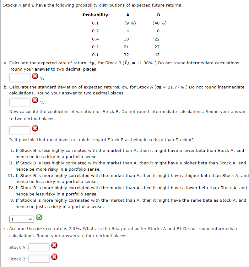 Solved a. Calculate the expected rate of return, r^B, for | Chegg.com