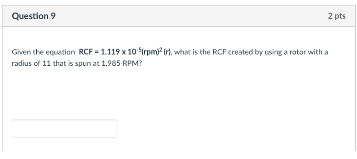 Solved Given the equation RCF=1.119×10−5(rpm)2(r), what is | Chegg.com