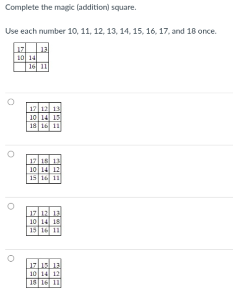 Complete the magic (addition) ﻿square.Use each number | Chegg.com