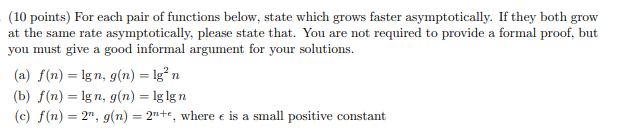 Solved (10 points) For each pair of functions below, state | Chegg.com