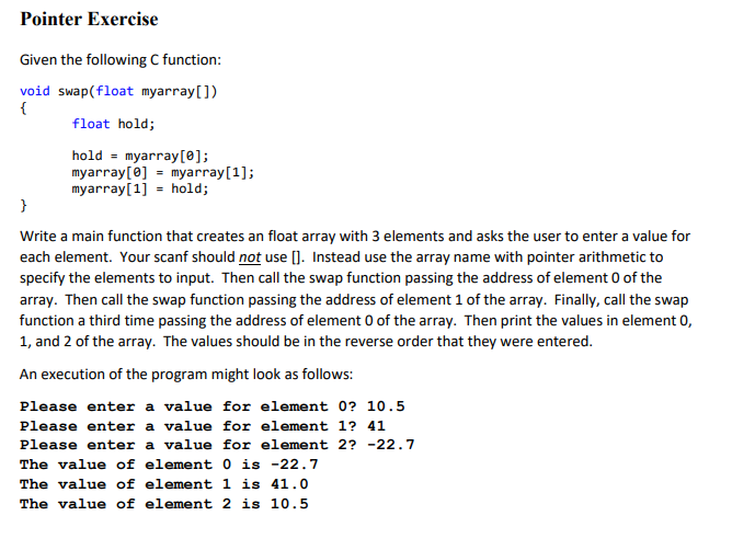 Solved Pointer Exercise Given the following C function: void | Chegg.com