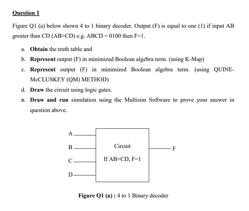 Solved Question 1 Figure Q1 (a) below shown 4 to 1 binary | Chegg.com