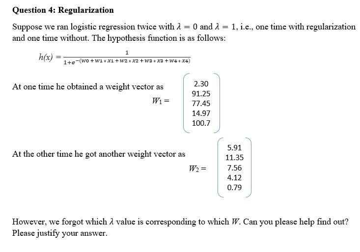 Solved Question 4: Regularization Suppose we ran logistic | Chegg.com