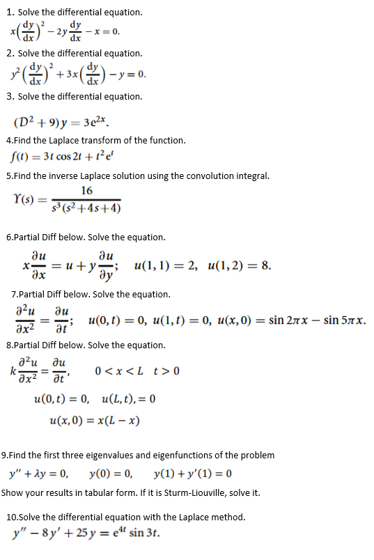Solved 1. Solve the differential equation. x( dxdy)2−2y | Chegg.com