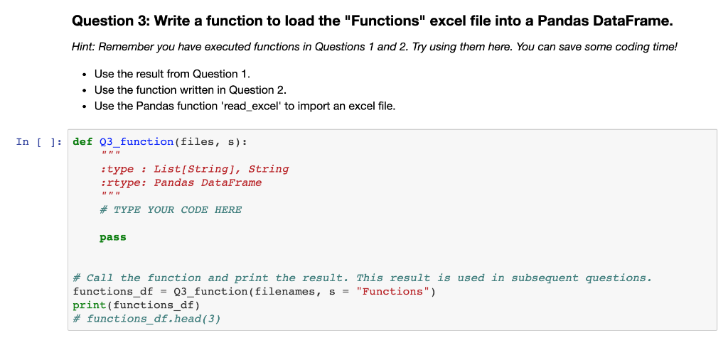 Solved Question 3: Write a function to load the "Functions" | Chegg.com