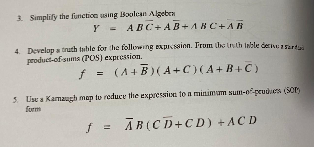 Solved 3. Simplify the function using Boolean Algebra Y ABC | Chegg.com